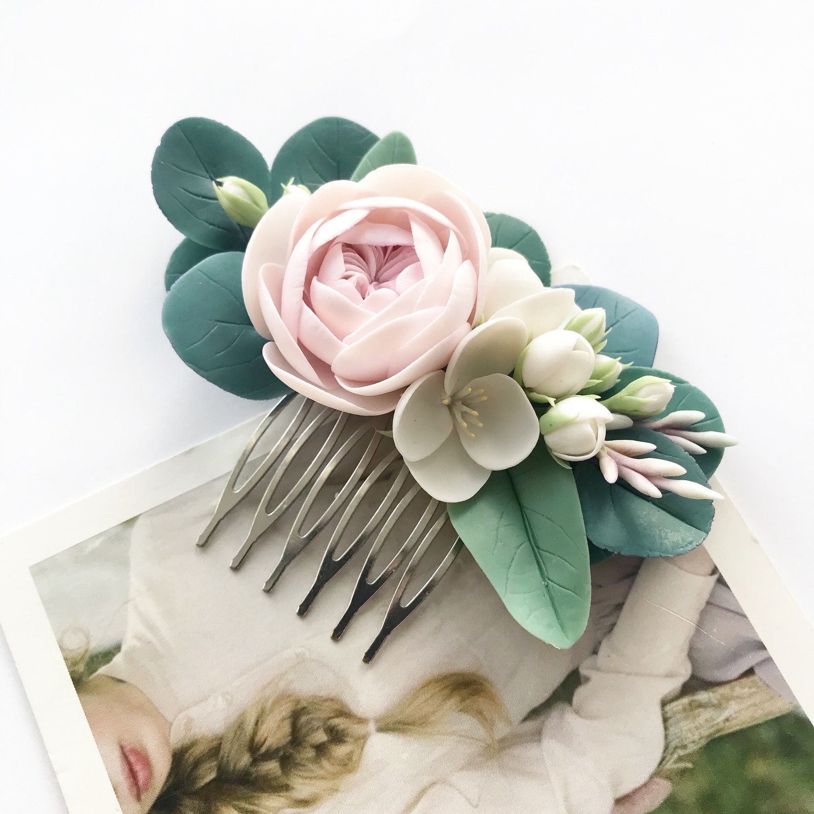 Bridal Eucalyptus Hair Comb Blush Flower Hair Piece Pink - Etsy