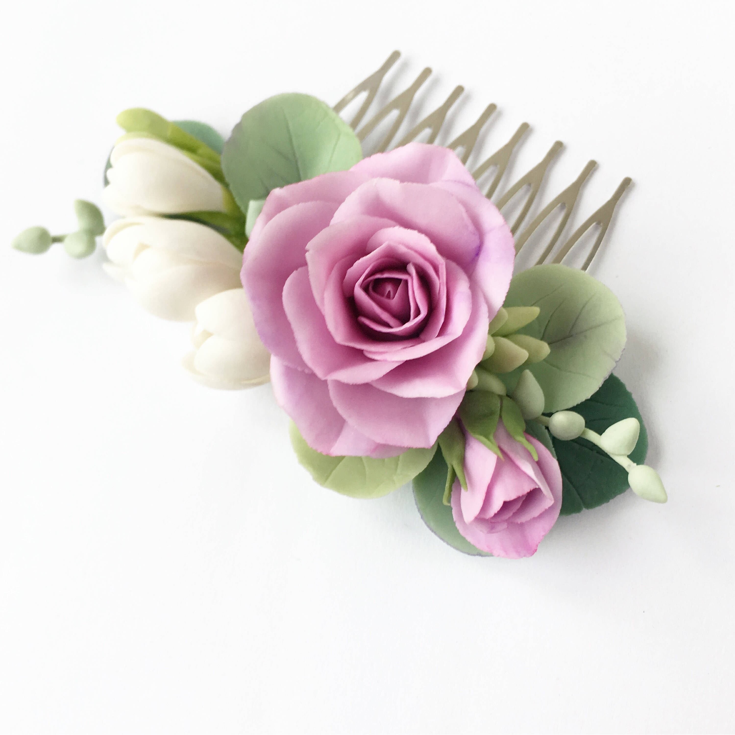Purple Rose Hair Comb Succulent Hair Comb Lilac Flower Hair - Etsy