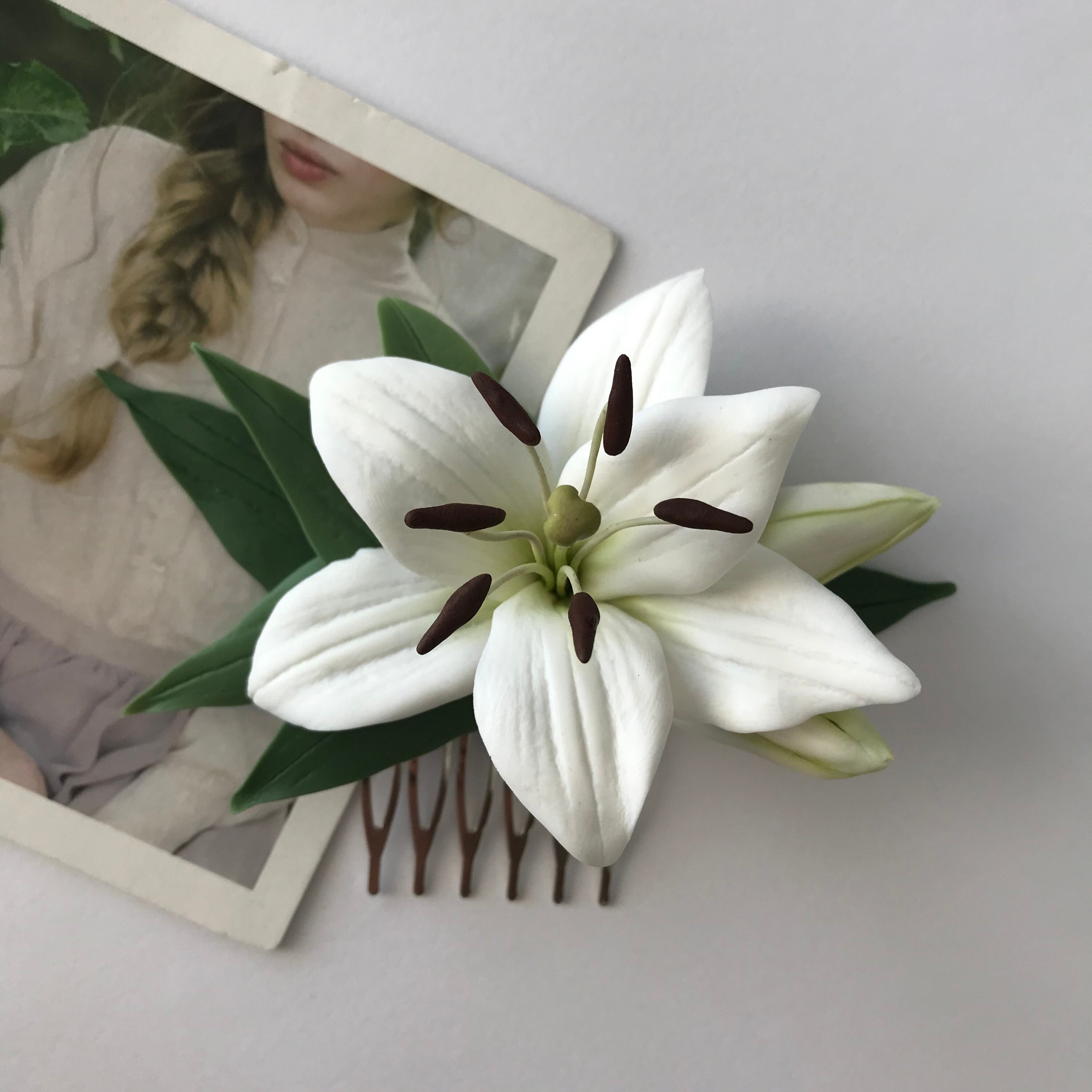 Lily Hair Comb Ivory Flower Hair Comb Greenery Hair Comb Ivory - Etsy