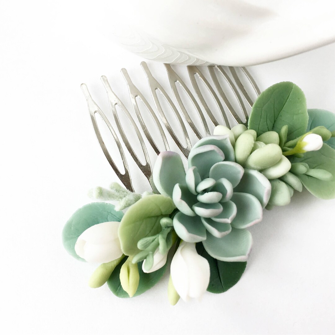 Succulent Hair Comb Mint Succulent Hair Piece Green Hair Stick ...