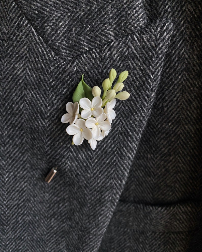Flower Lapel Pin for Men, White Lilac Lapel Pin, Wedding Boutonniere ...