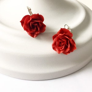 Red Rose Earrinngs Red Earrings Red Flower Earrings Floral Earrings ...