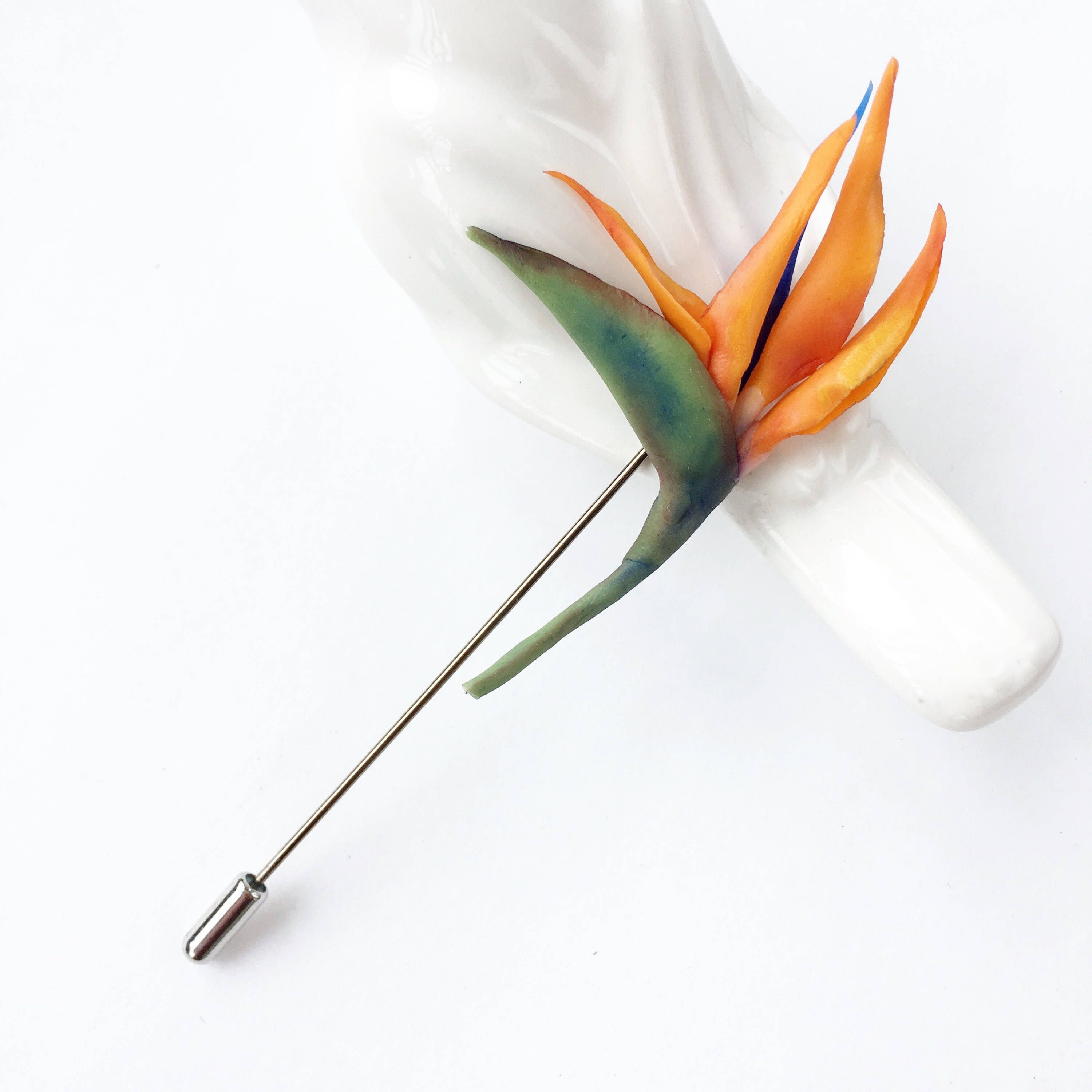 Tropical Flower Pin Bird of Paradise Orange Flower Lapel Pin Tropical ...