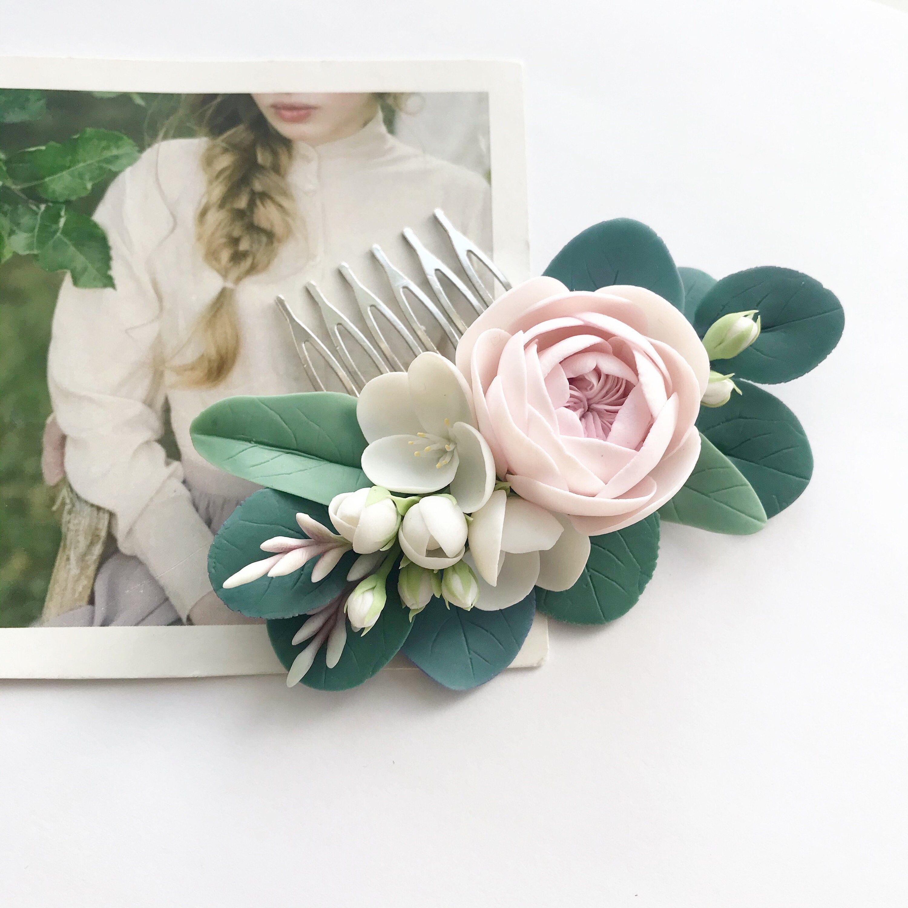 Bridal Eucalyptus Hair Comb Blush Flower Hair Piece Pink - Etsy