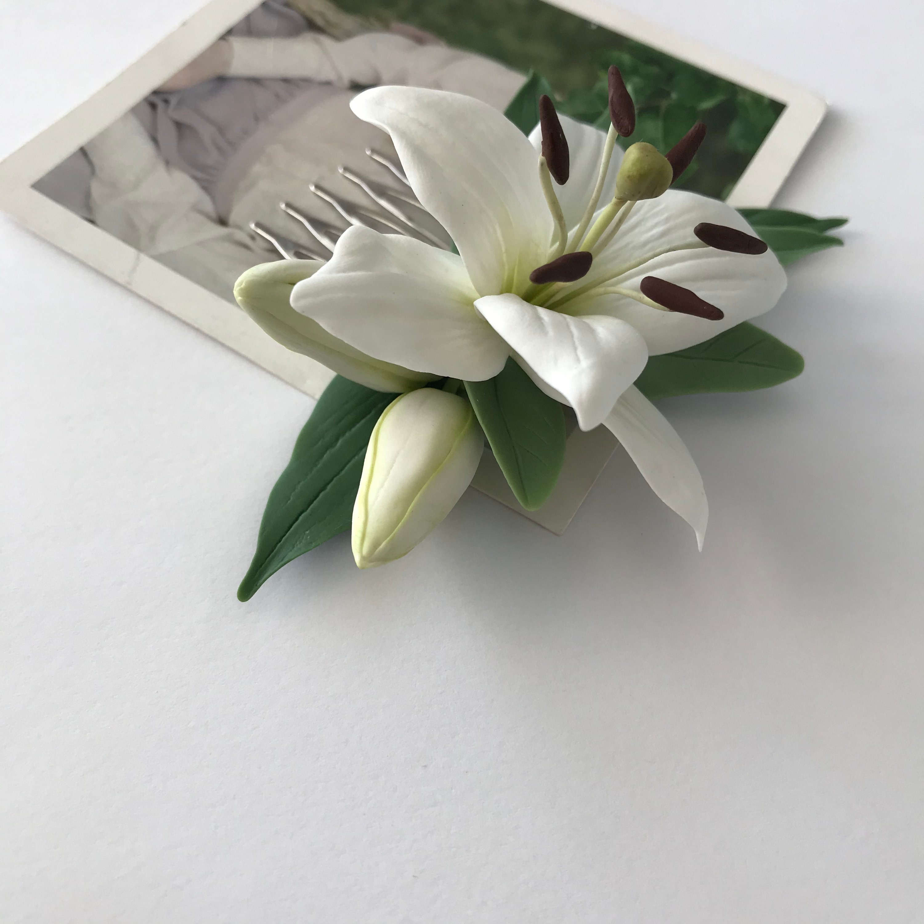 Lily Hair Comb Ivory Flower Hair Comb Greenery Hair Comb Ivory - Etsy