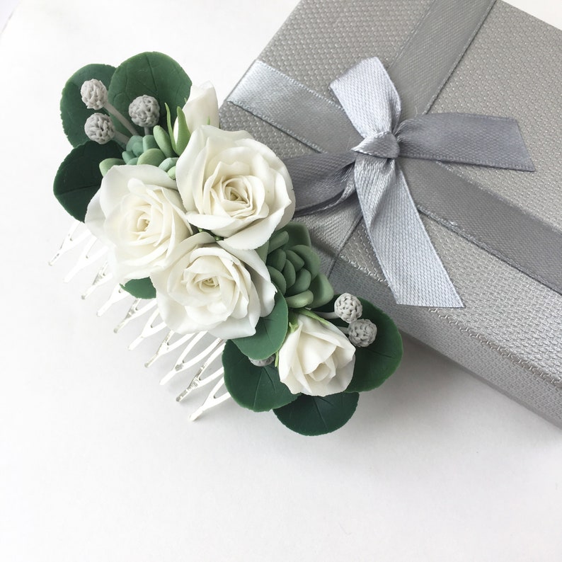 White Rose Hair Comb Succulent Hair Comb Emerald Hair Comb | Etsy