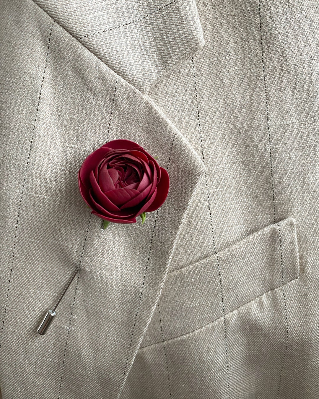 Burgundy Flower Lapel Pin Flower Boutonniere Wedding Lapel Pin Dark Red ...