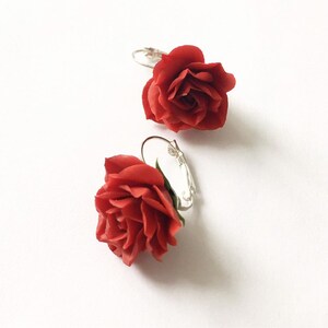 Red Rose Earrinngs Red Earrings Red Flower Earrings Floral Earrings ...