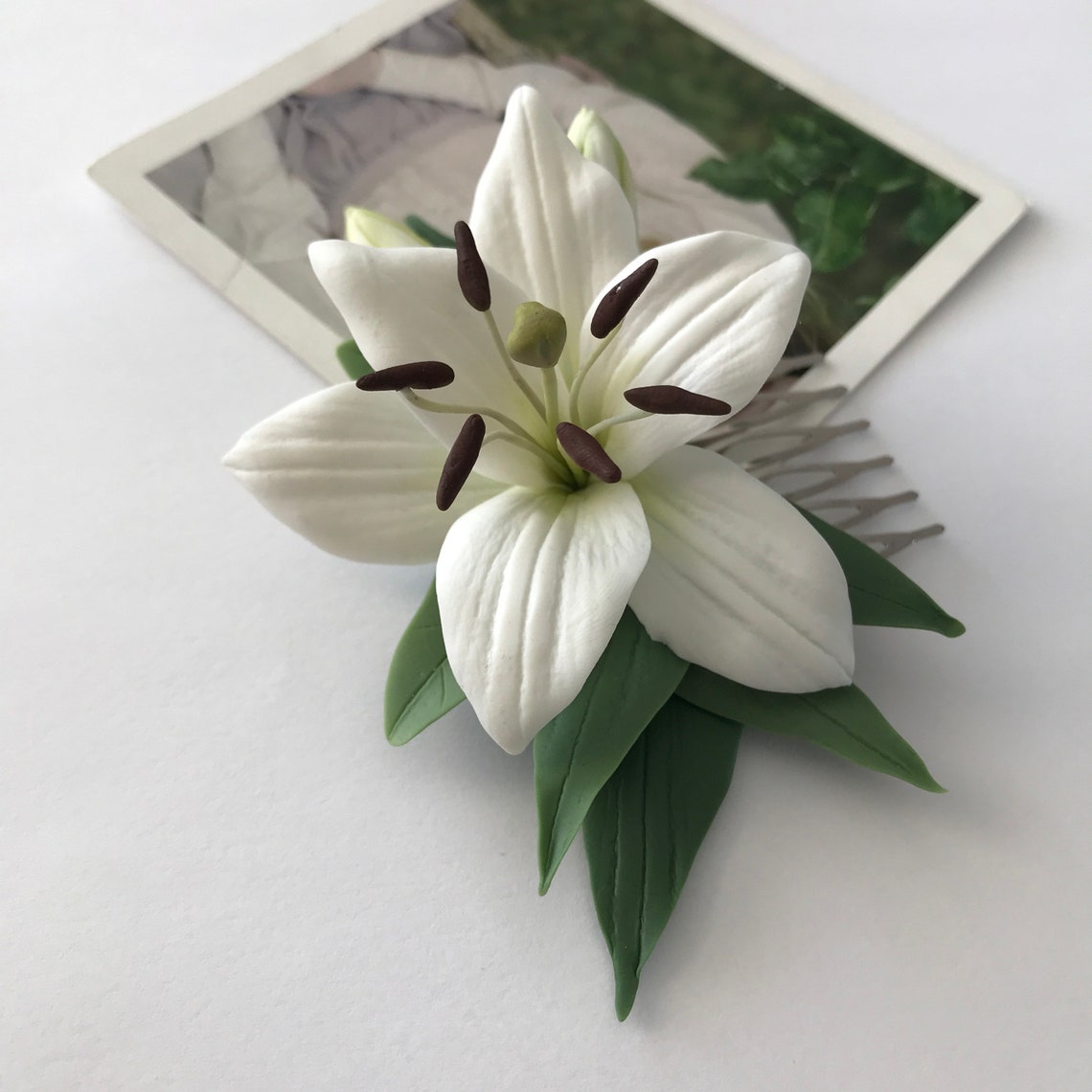 Lily hair comb ivory flower hair comb greenery hair comb ivory | Etsy