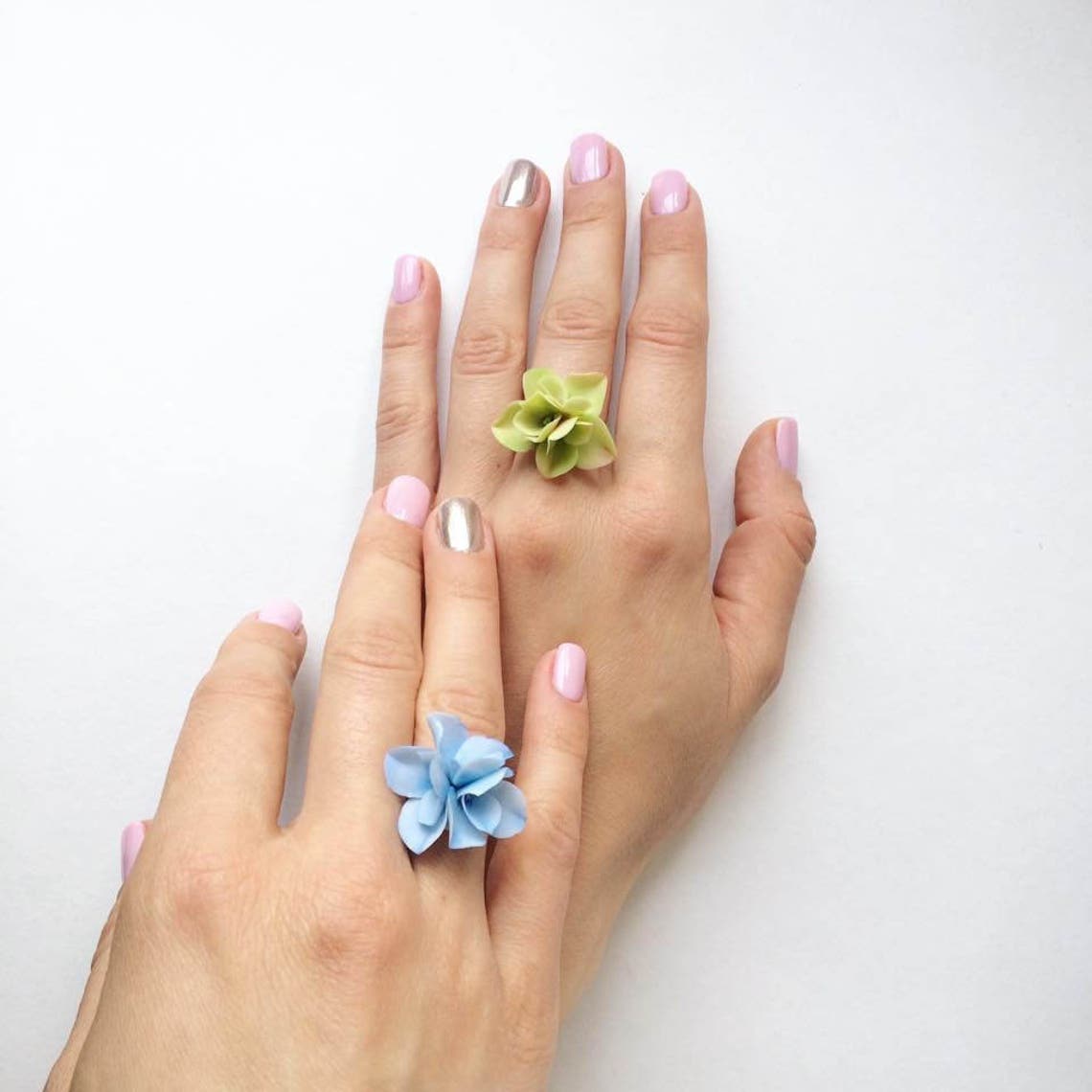 Blue Hydrangea Ring Botanical Ring Delicate Ring for Rustic - Etsy