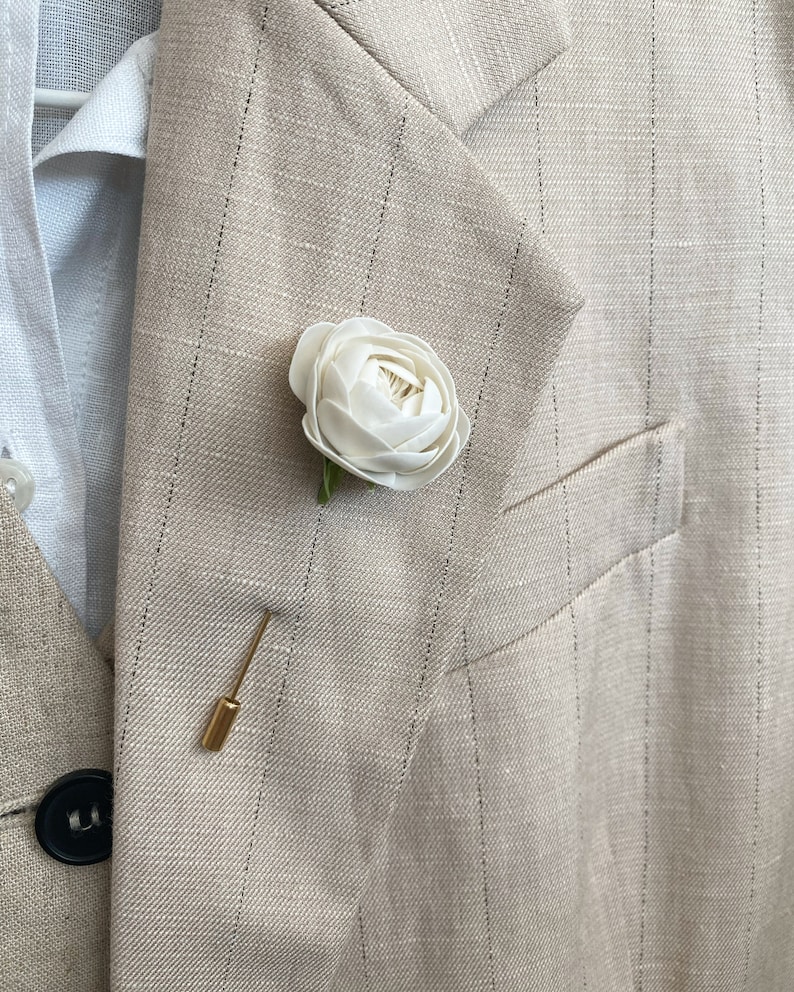 Ivory Flower Lapel Pin Wedding Lapel Pin Flower Boutonniere Floral ...