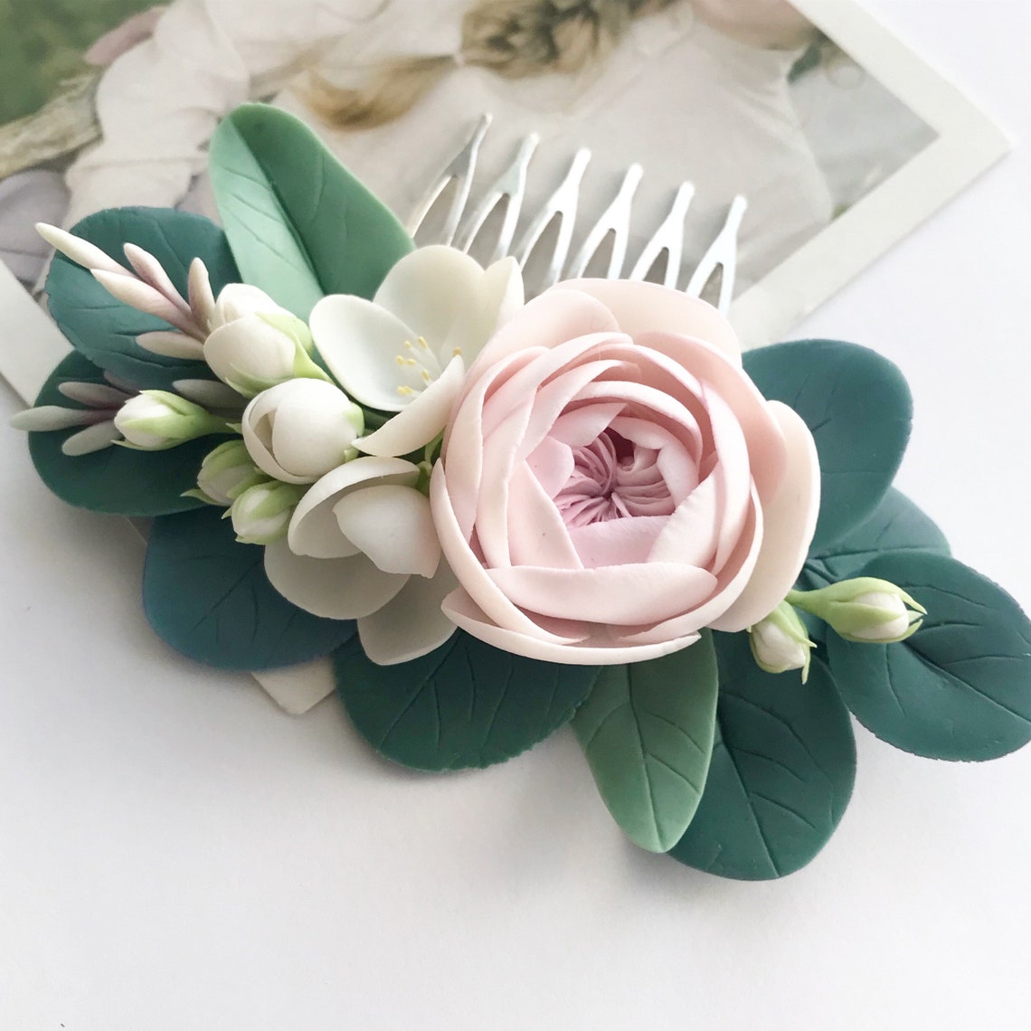 Bridal Eucalyptus Hair Comb Blush Flower Hair Piece Pink - Etsy