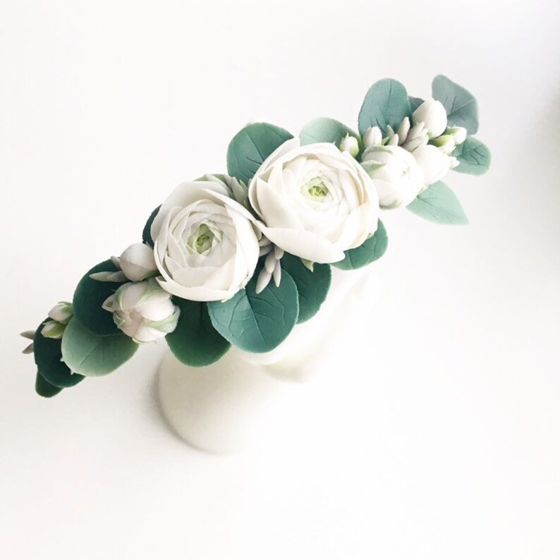 Eucalyptus Ivory Flower Crown Greenery Headband Green Leaves Hair Piece ...