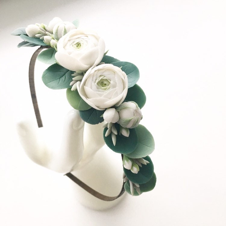 Eucalyptus Ivory Flower Crown Greenery Headband Green Leaves Hair Piece ...