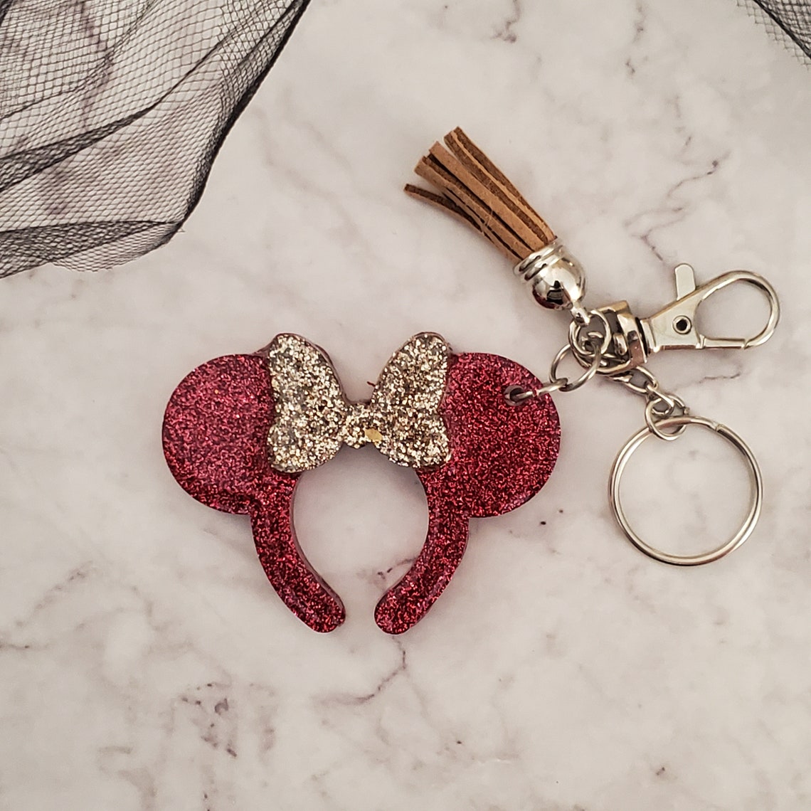 Minnie Ear Keychain Disney Keychain Glitter Keychain | Etsy