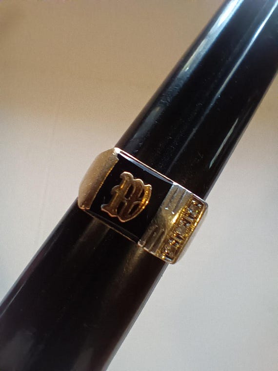 Men's Signet letter D Onyx Gold Diamond Ring - Gem