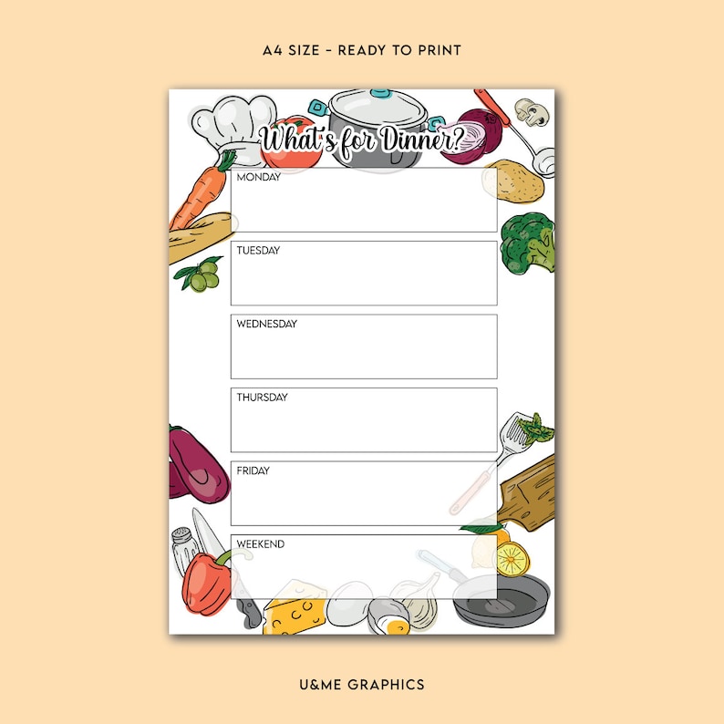 What's for Dinner Printable, Weekly Meal Planner, Home Organization ...