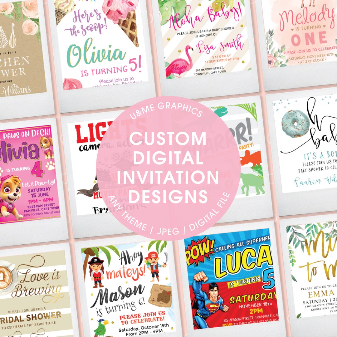 Custom Digital Invitation Design. Birthday Invitations, Bridal Showers ...