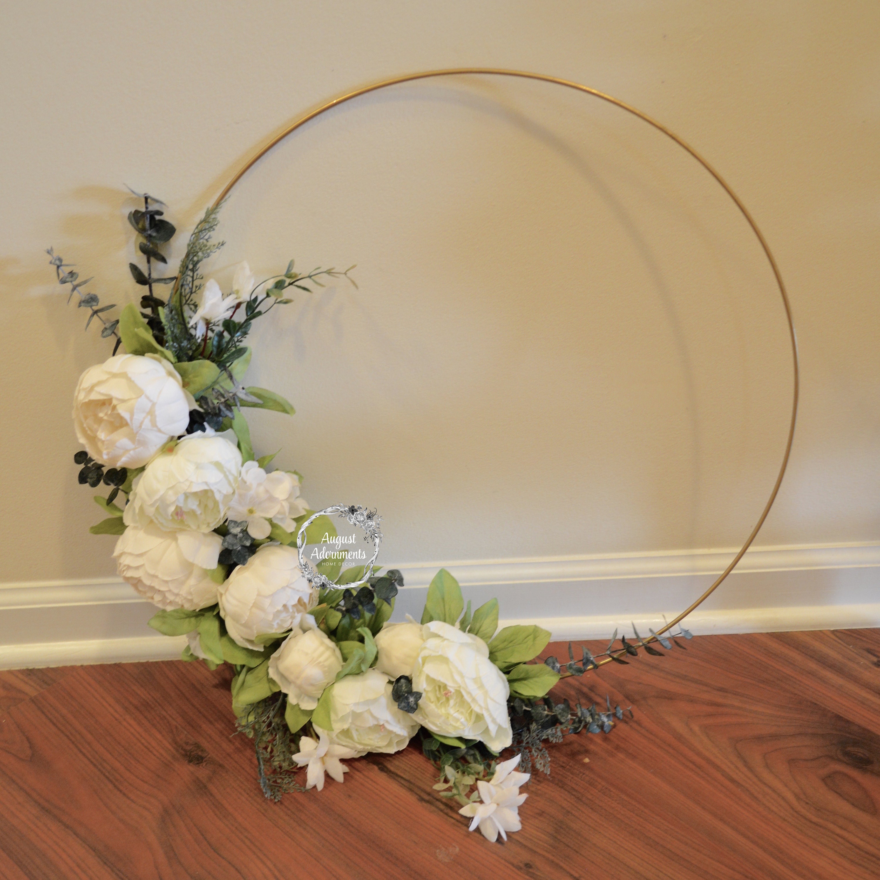 Gold Metal Hoop White Peony Wreath Modern. Wedding and Bridal | Etsy