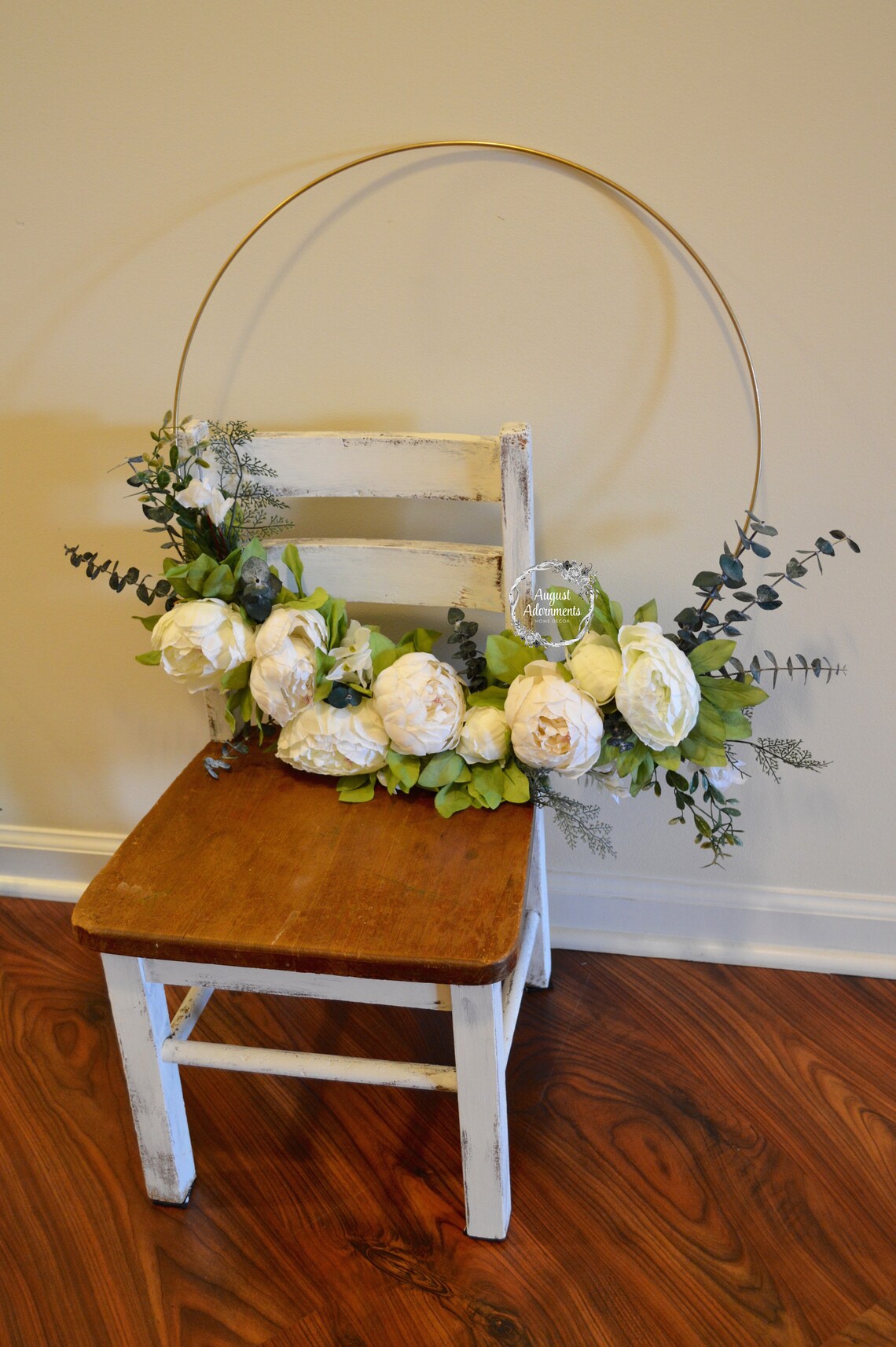 Gold Metal Hoop White Peony Wreath Modern. Wedding and Bridal | Etsy