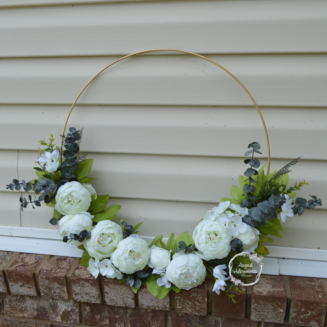 Gold Metal Hoop White Peony Wreath Modern. Wedding and Bridal | Etsy