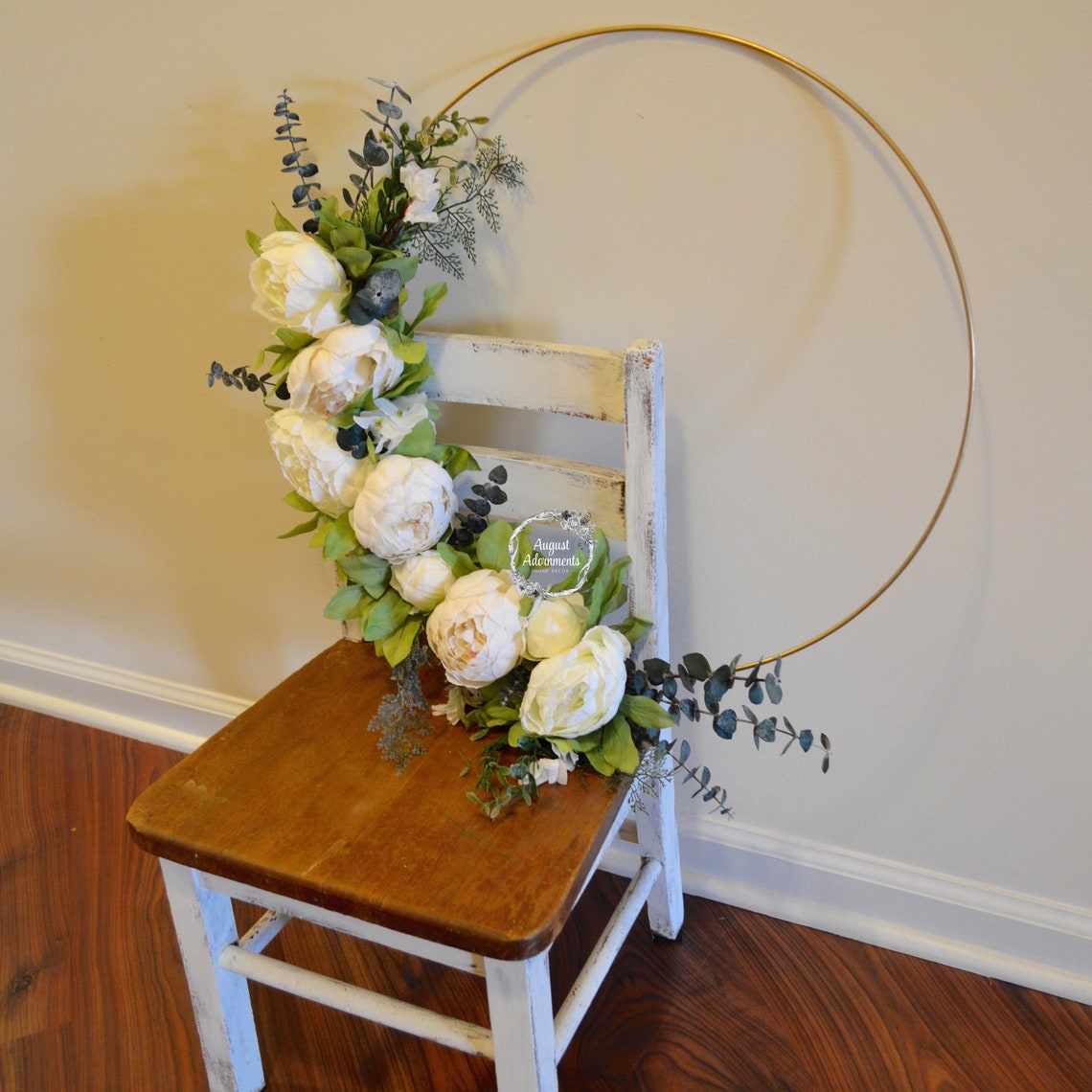 Gold Metal Hoop White Peony Wreath Modern. Wedding and Bridal | Etsy
