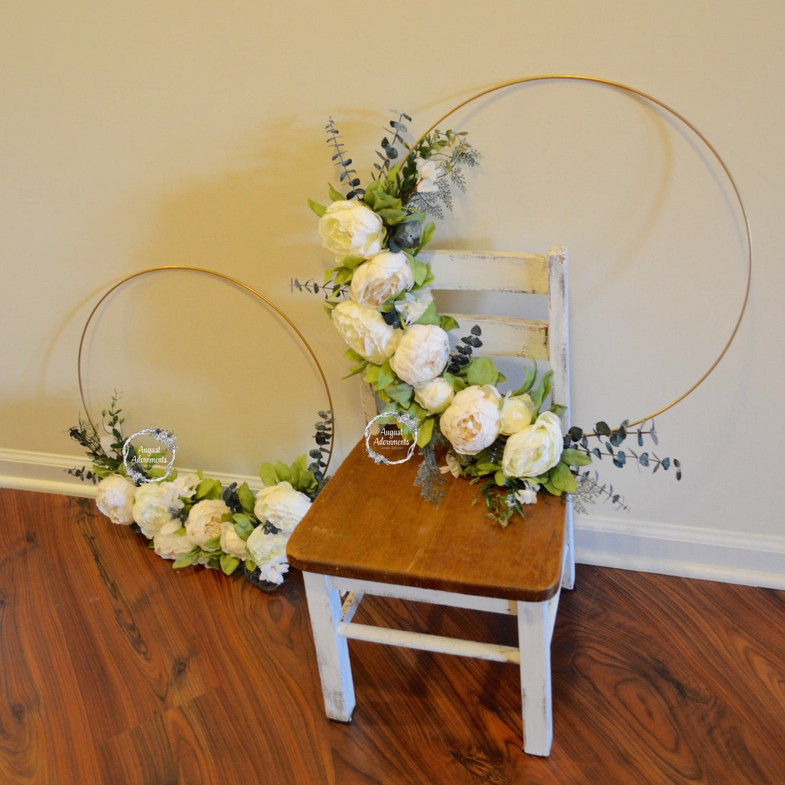 Gold Metal Hoop White Peony Wreath Modern. Wedding and Bridal | Etsy