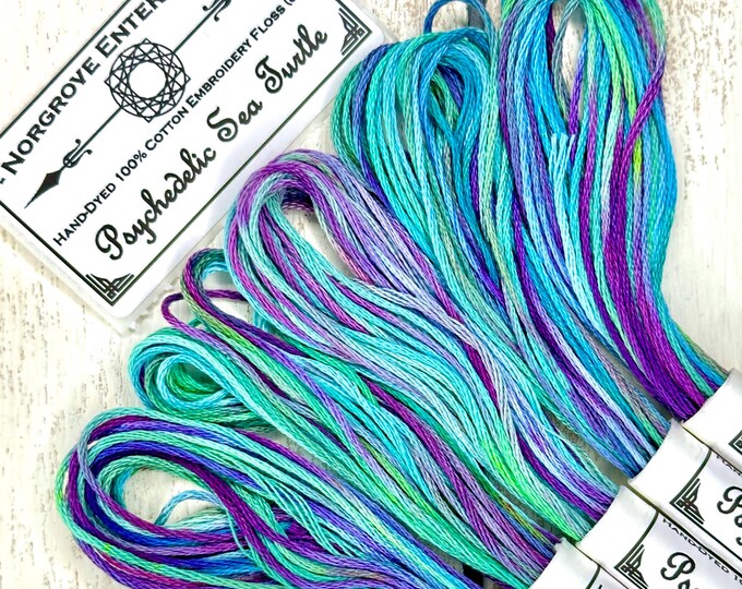 Psychedelic Sea Turtle Variegated Embroidery Floss Hand Dyed Embroidery ...