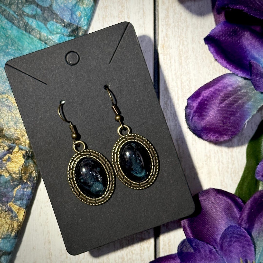 Spirit Mirror Handcrafted Pour Paint Fluid Art Earrings in Blue and ...