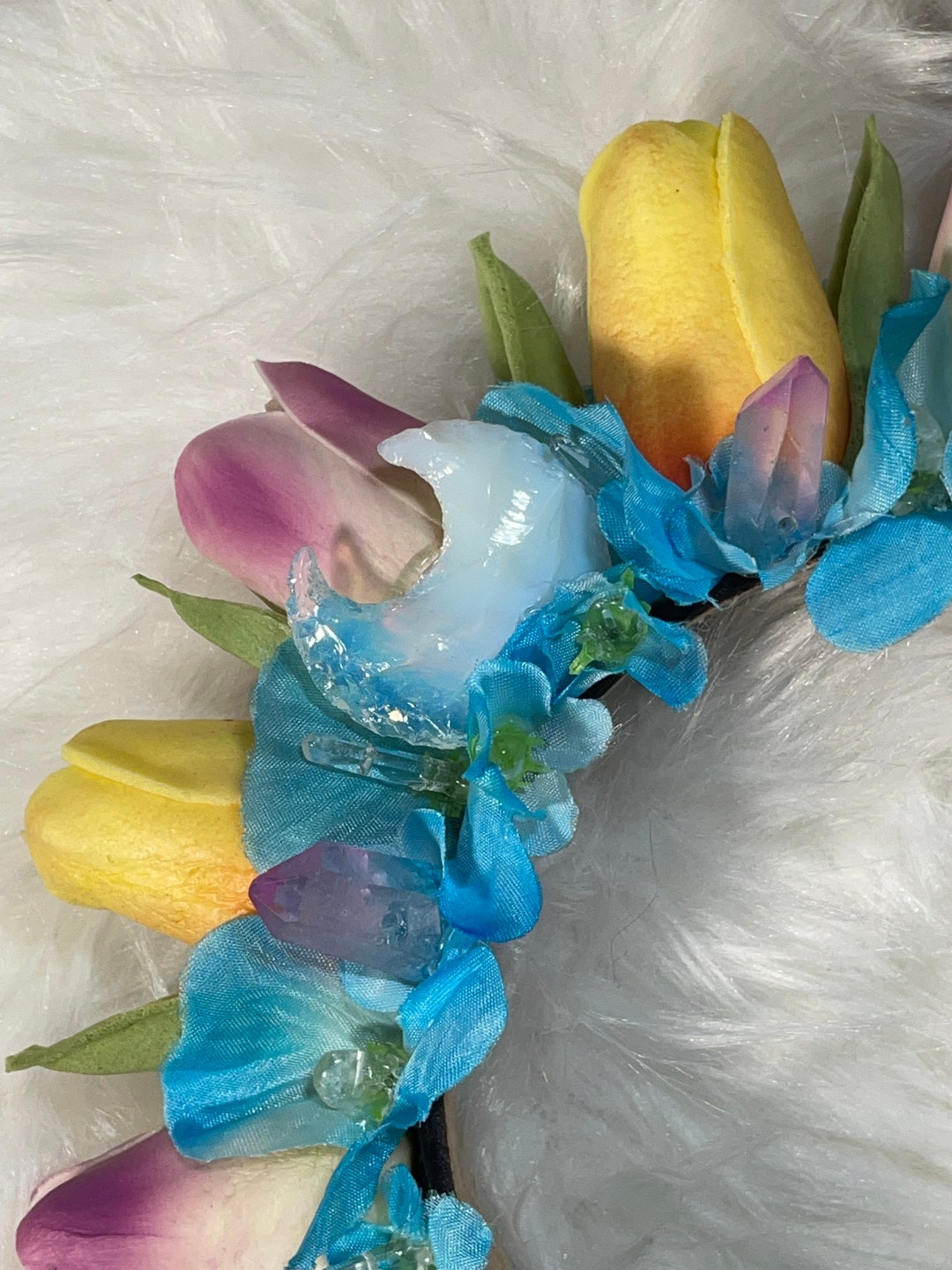 Handmade Tulip Flower Crown: Wisteria, Opalite Moon, and Crystals - Etsy