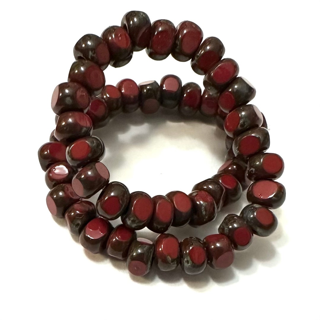 4x3mm Three Cut Bead Green Red Picasso (50 Pieces) Czech Glass Beads - Etsy