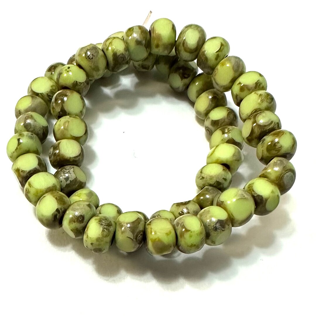 4x3mm Three Cut Bead Green Mint Picasso (50 Pieces) Czech Glass Beads ...