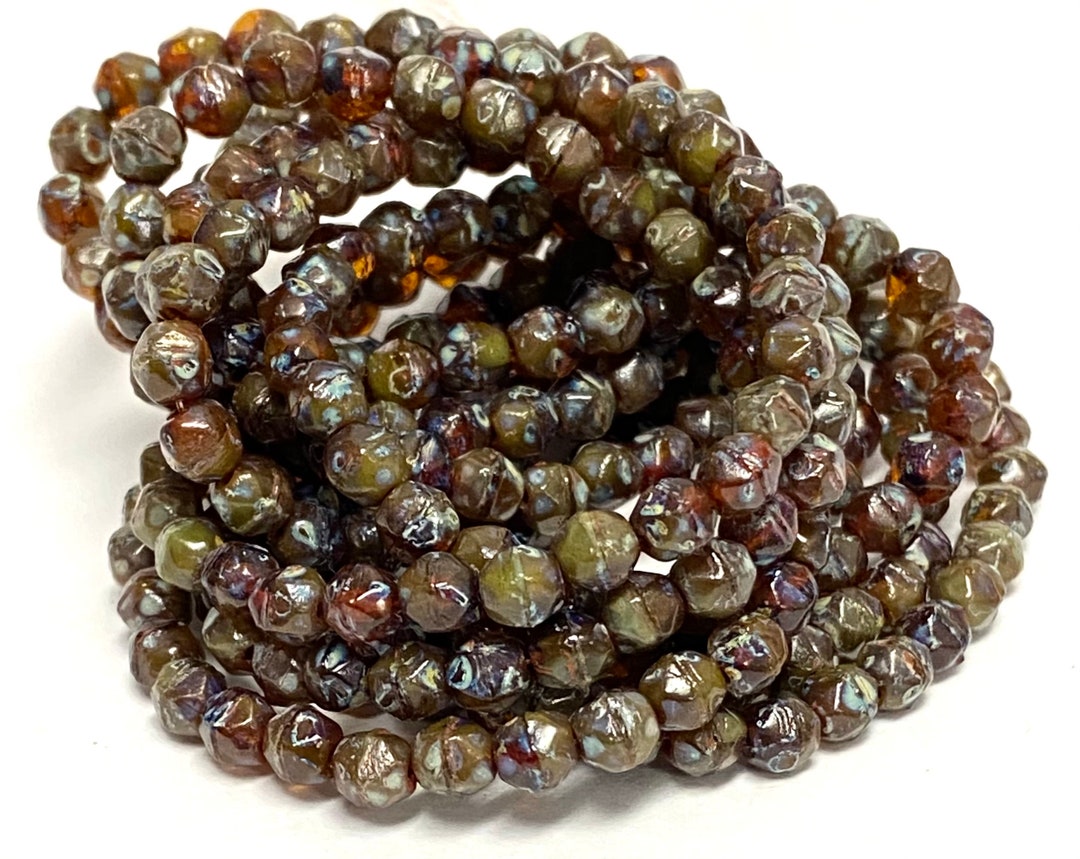4mm English Cut Cherry Cider/artichoke With Picasso Finish(50 Beads) - Etsy