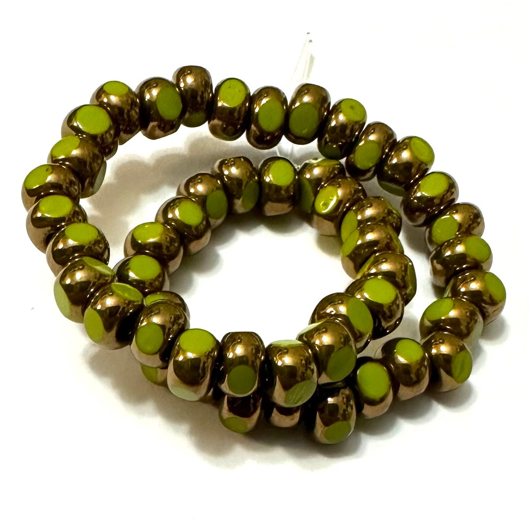 4x3mm Three Cut Bead Gaspeite Green With a Bronze Finish (50 Pieces ...