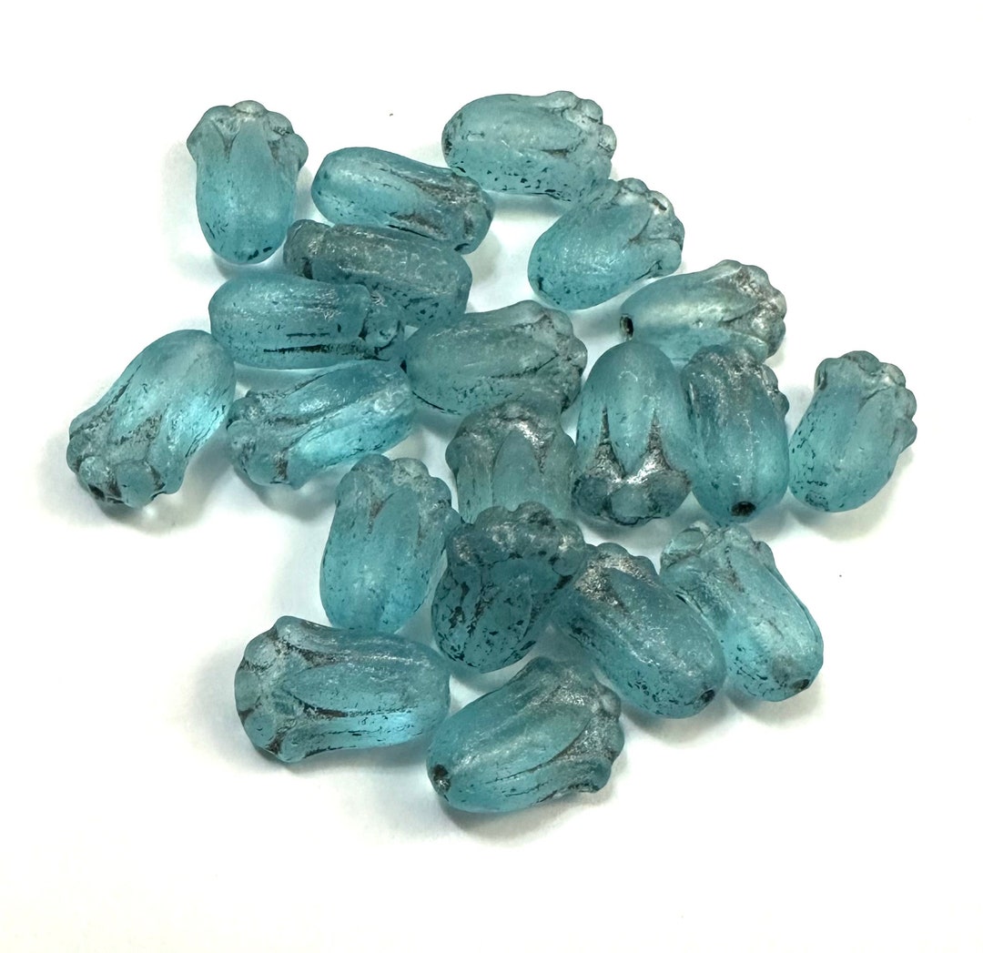 11x8mm Tulip Flower Beads (20) Powder Blue Matte With a Silver Wash ...