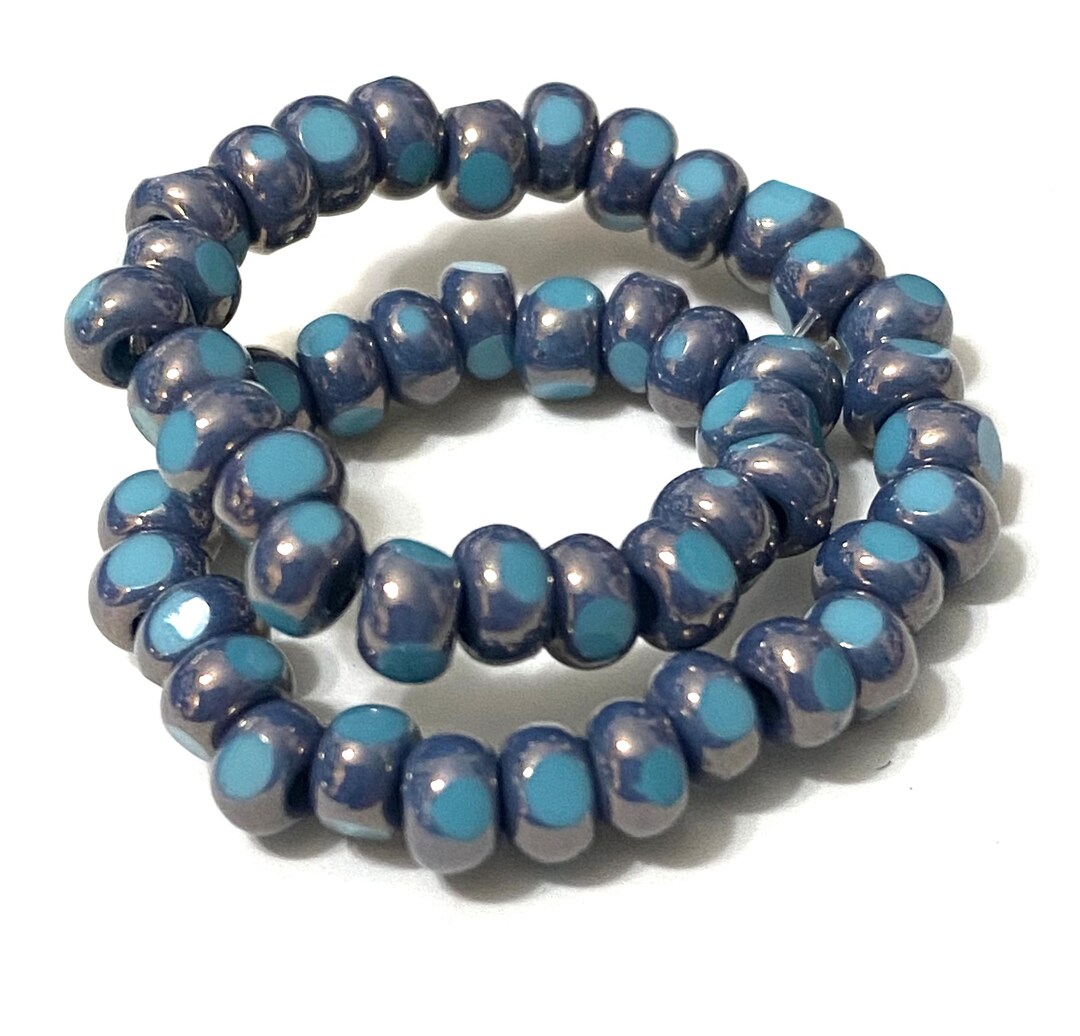 4x3mm Three Cut Bead Blue Turquoise Opaque With Bronze Finish (50 ...