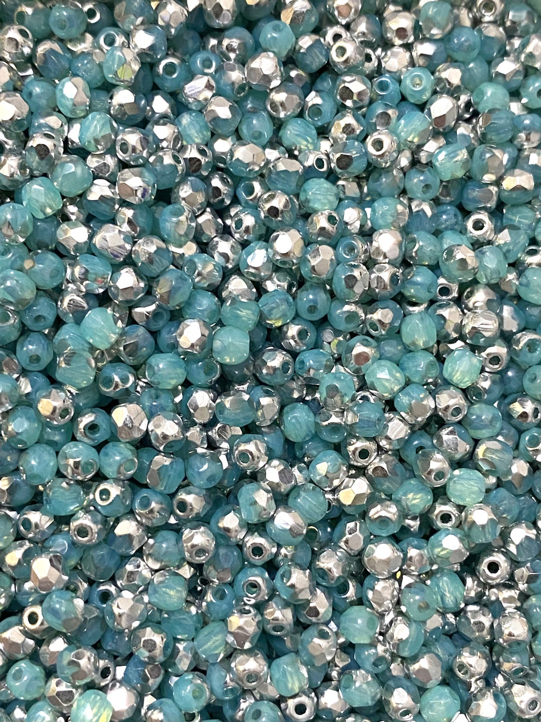 3mm Czech Glass Fire Polish Rounds 100 Bright Silver Half Plate Arctic ...