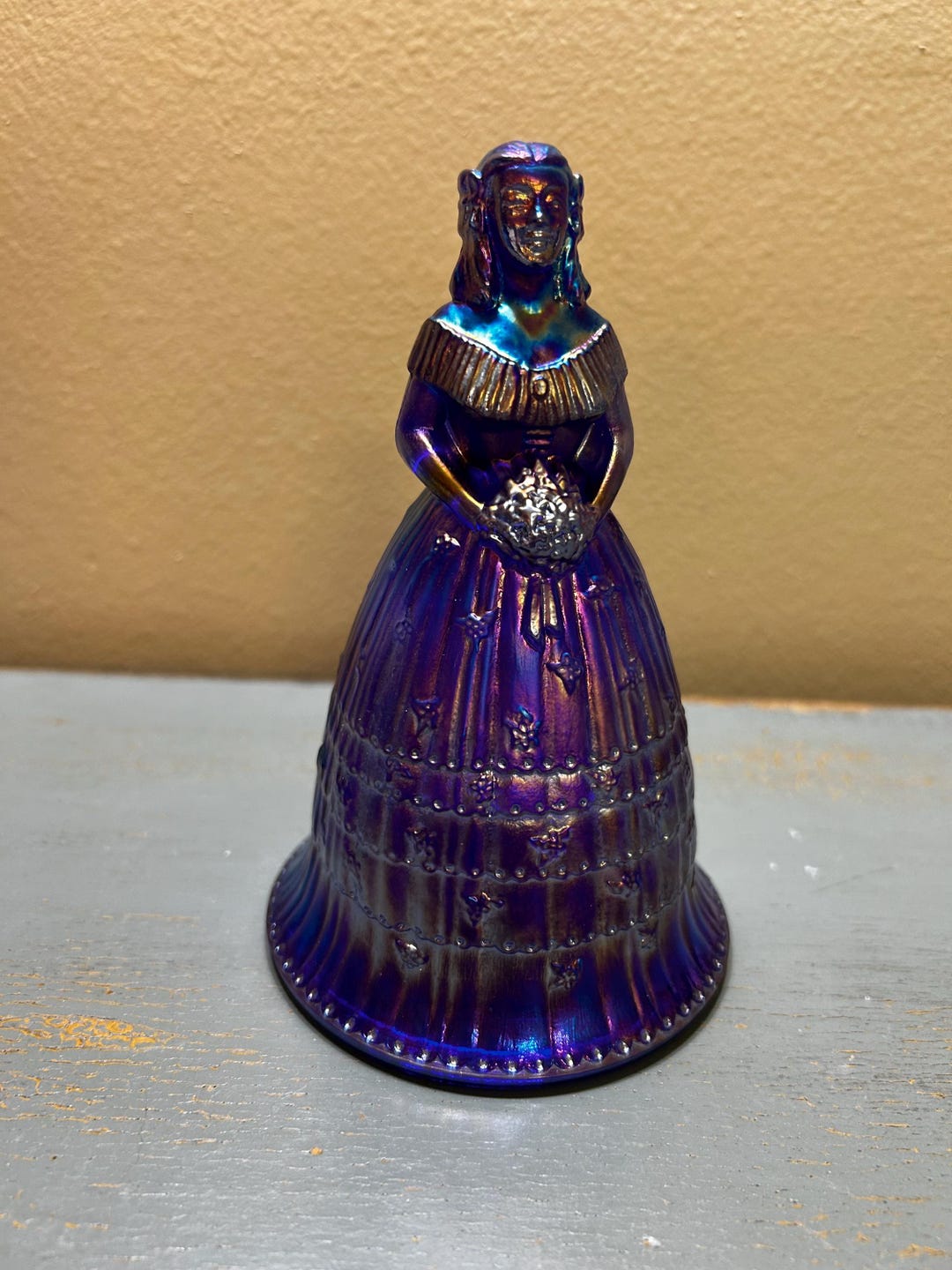 Vintage Imperial Suzanne Blue Carnival Glass Lady Bell Beautiful Color ...