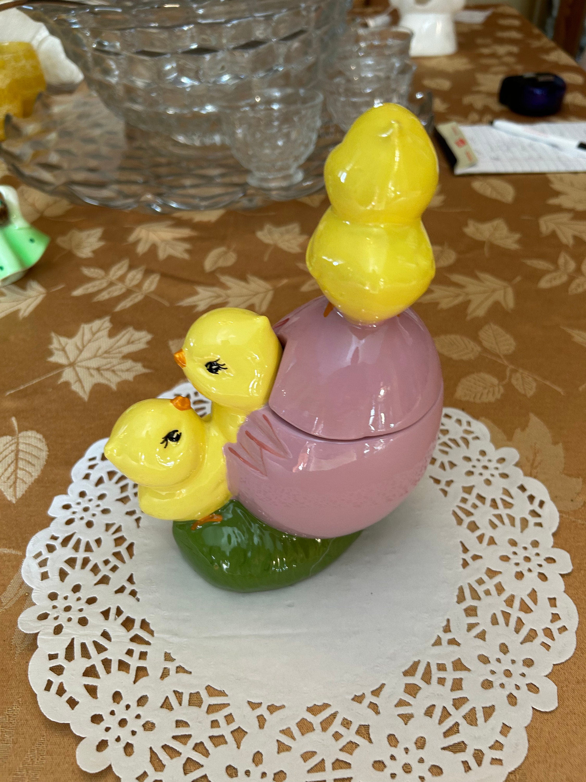 Great Looking Vintage Ceramic Easter Egg Covered With Chicks Candy Dish ...