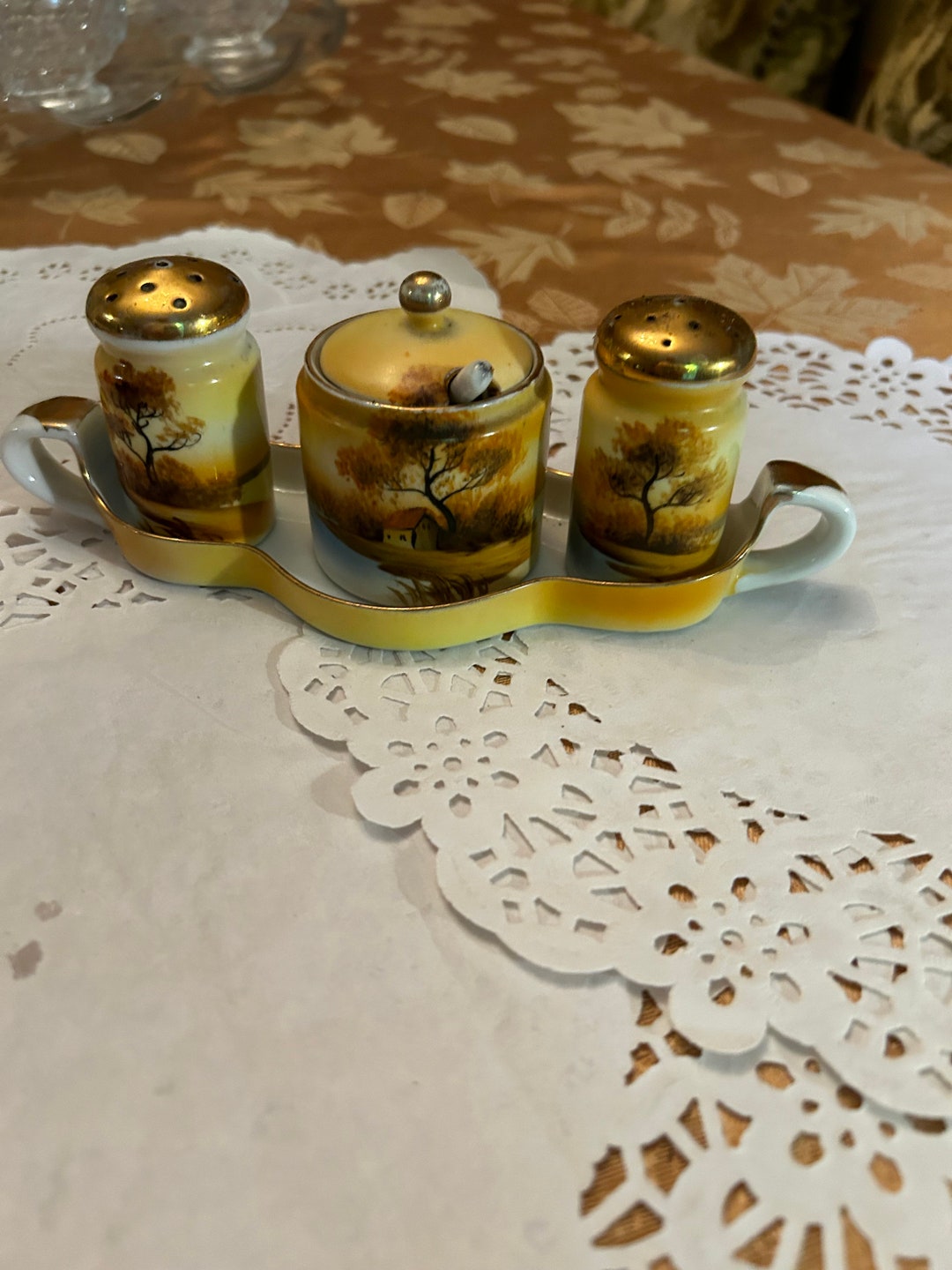 Lovely Vintage Noritake Tree in the Meadow 6 Piece Condiment Set ~ Gold ...