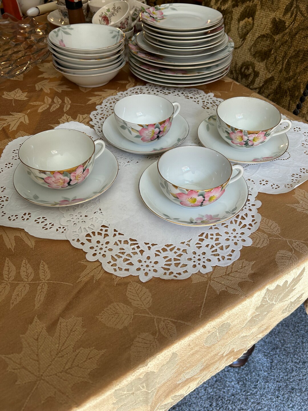 Lovely Lot of 4 Noritake Azalea Cup & Saucer Sets ~ Nice Gold ~ Retired ...