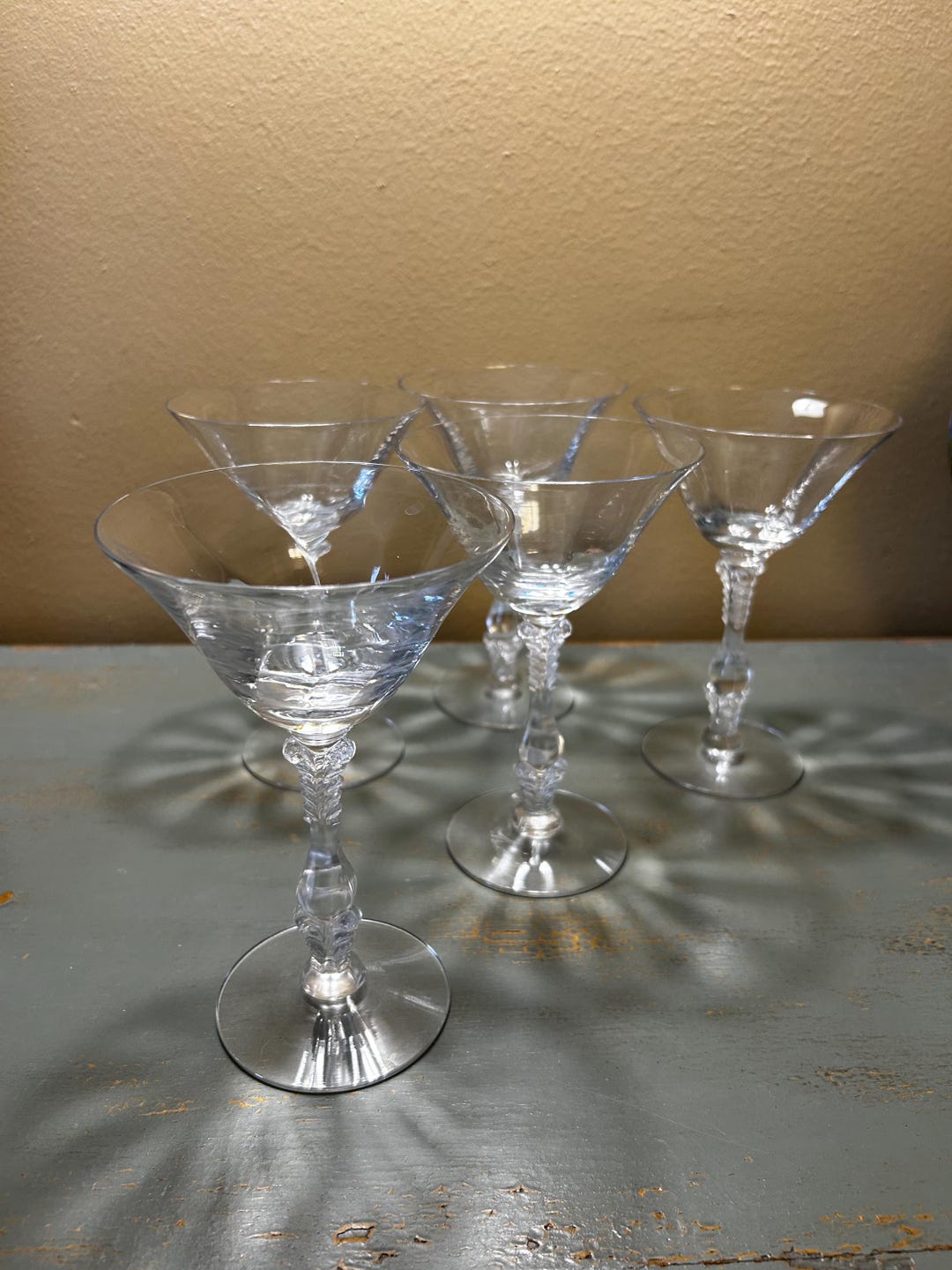 Lot of 5 Rare Vintage Cambridge Clear Crystal Optic Tall Champagnes ...