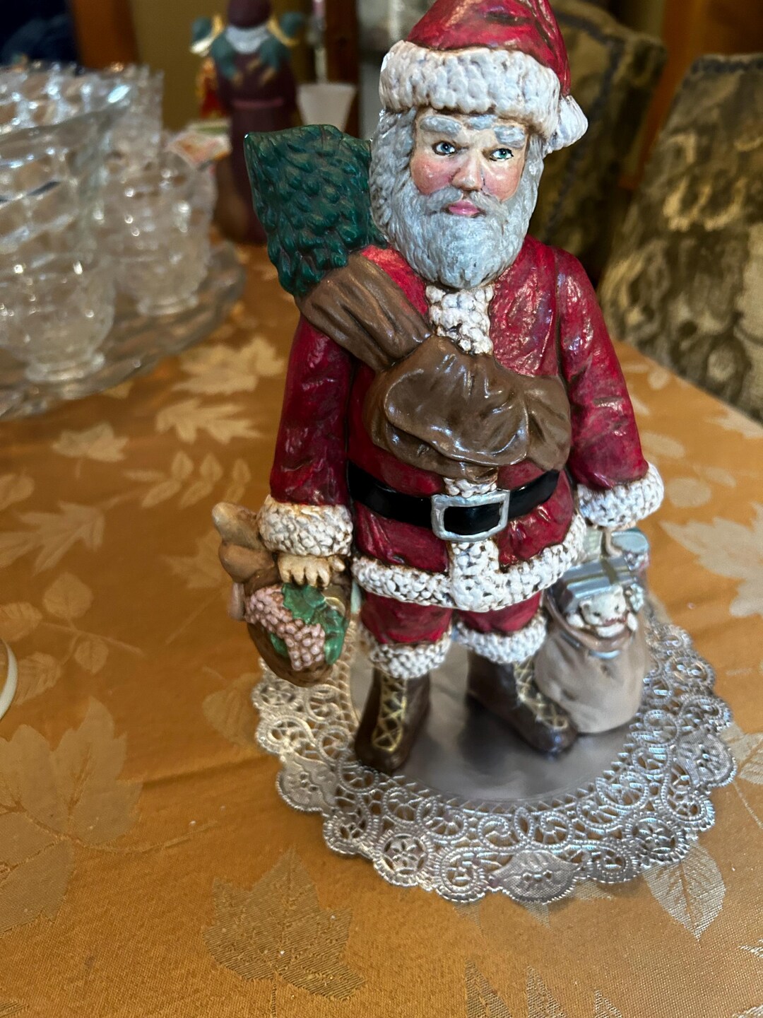 Vintage Hand Painted Santa Figure With a Tree & Toy Sack ~ Classic ...