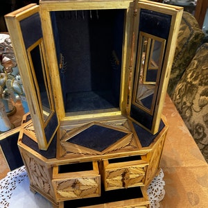 Vintage Tramp Art / Match Stick Jewelry Box Shaped Like an Armoire Hand ...