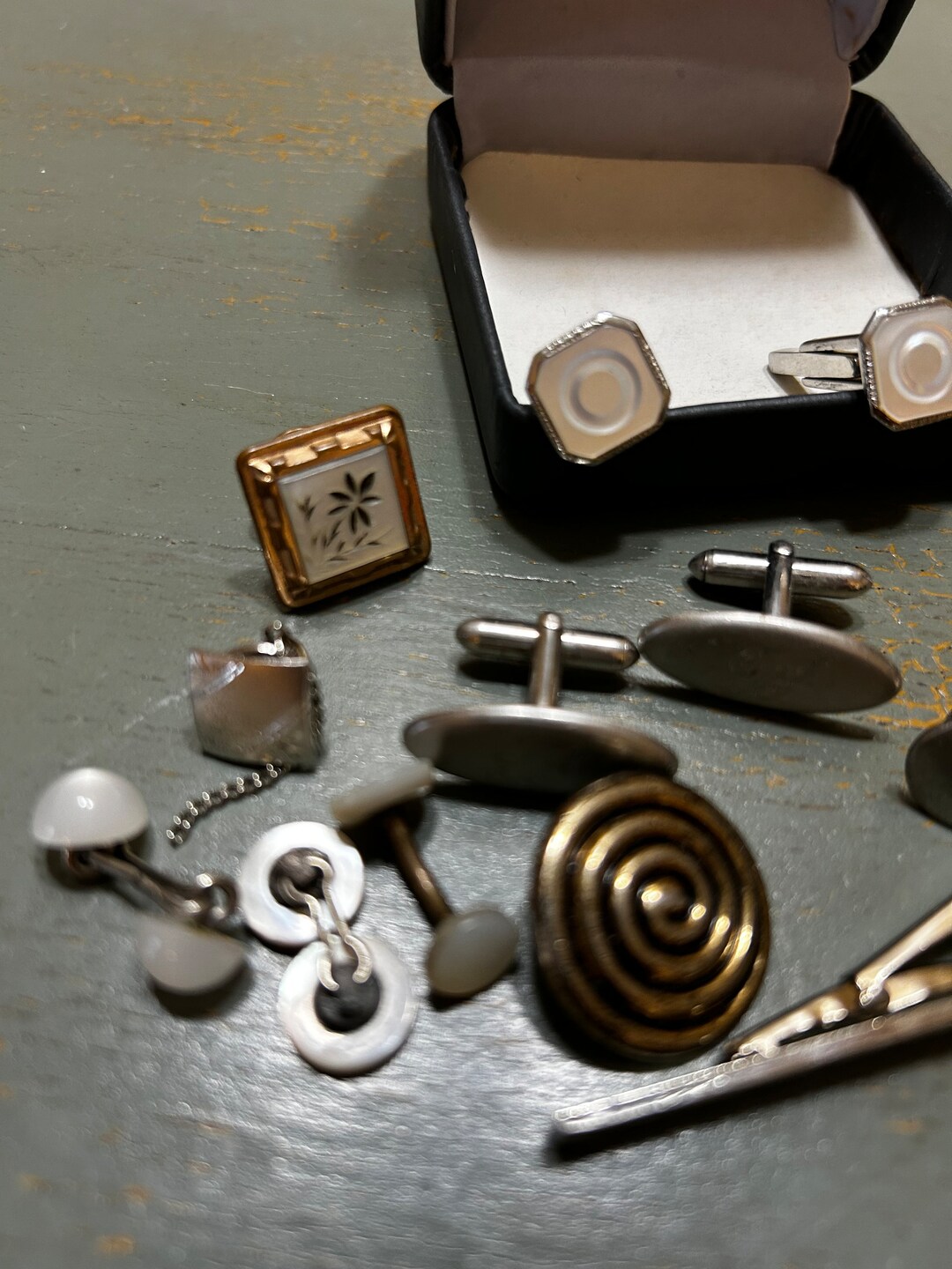 Box Lot Of Vintage Cuff Links Buttons And Tie Tacks ~ Nice Find Etsy