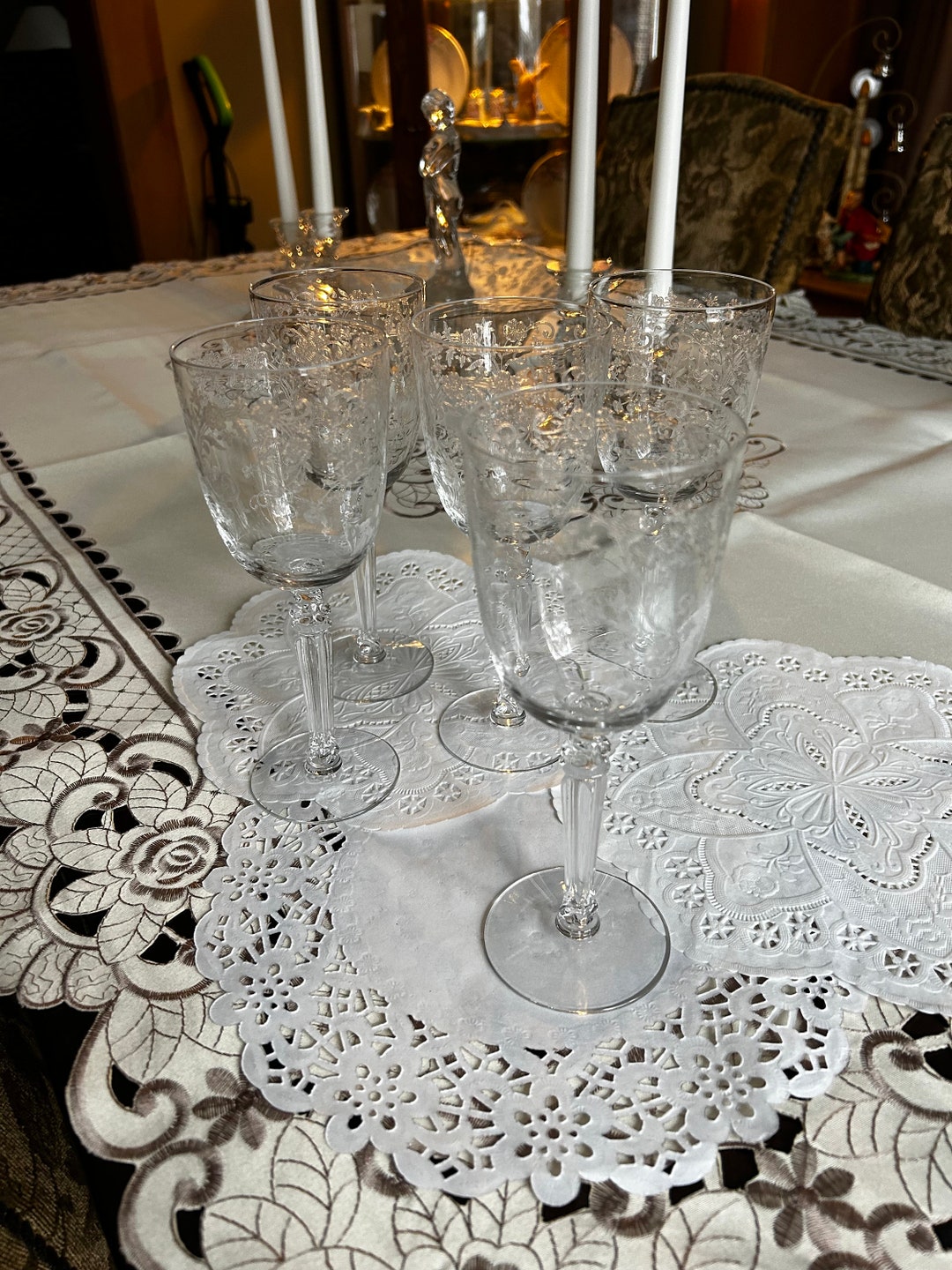 Nice Fostoria Buttercup Water Goblet / Wine Goblet ~ Beautiful Stem ~ Elegant Etched Classic ...