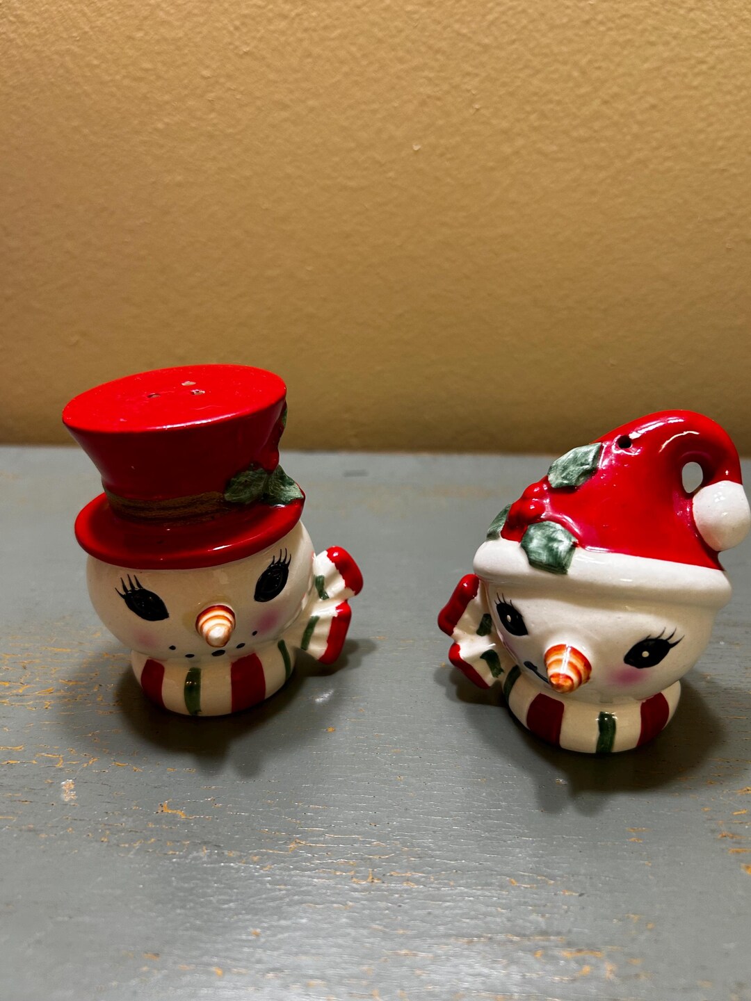 Retired Vintage Lefton Mr & Mrs Snowman Christmas Salt and Pepper Set ...