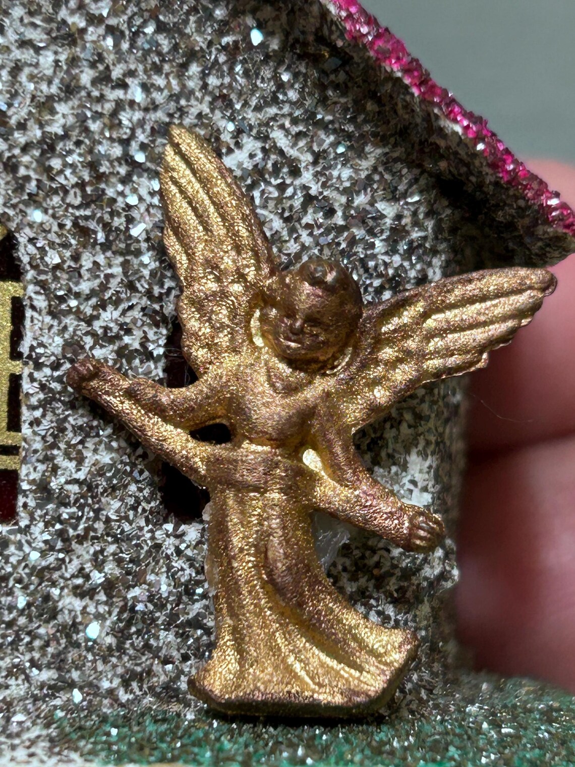Small Vintage Mica Glitter Cardboard Putz House / Ornament ~ Angel at ...