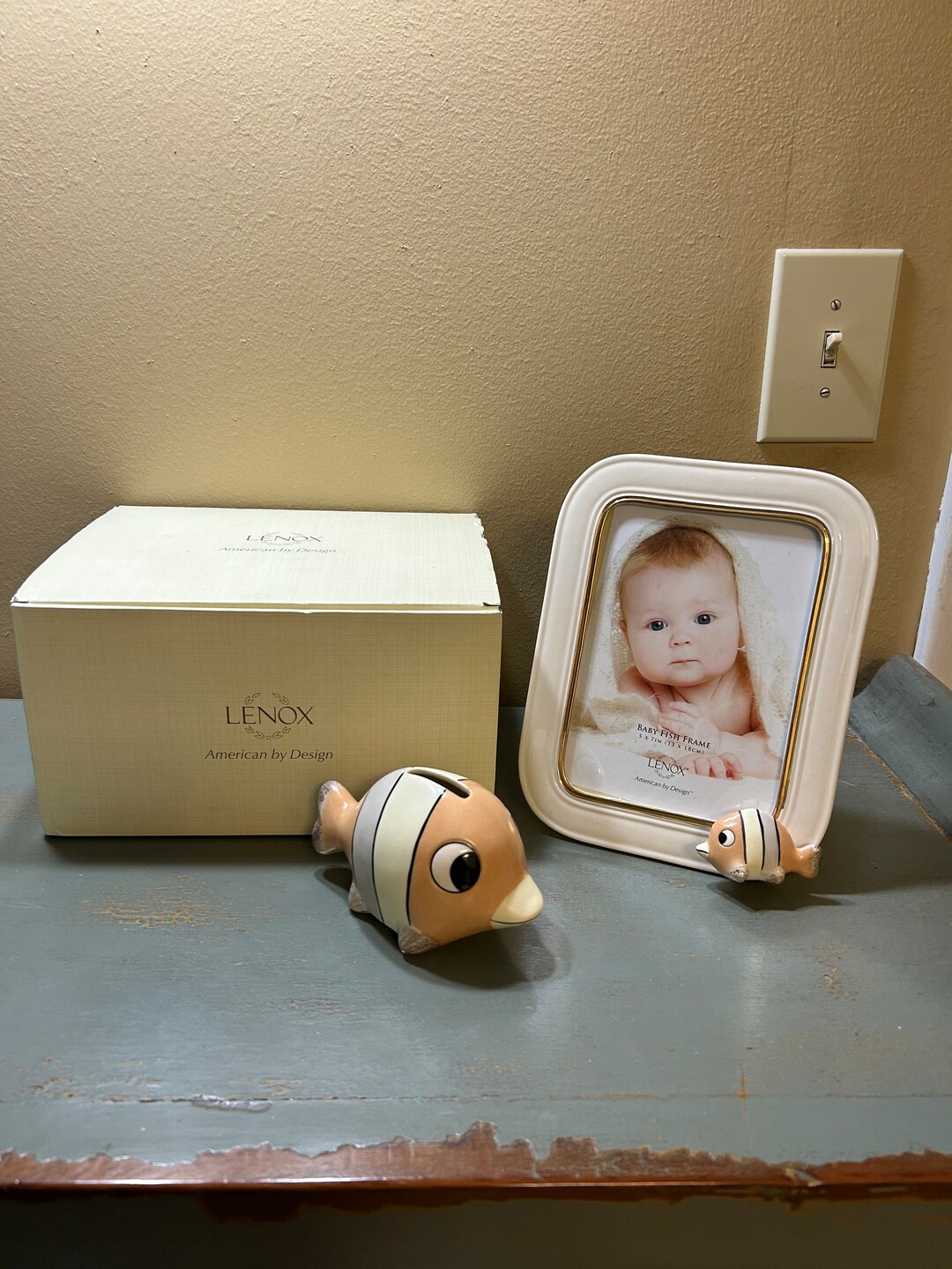 Retired Lenox Baby's First Fish Frame & Bank Set ~ Original as Found ...