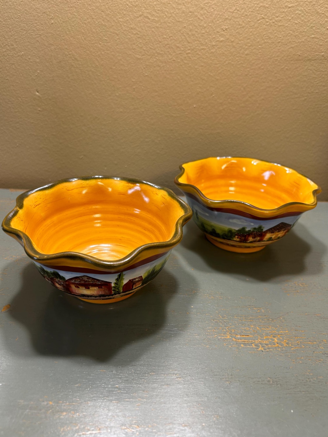 Pair of Rare Retired Douce Provence Countryside 6" Ruffled Bowls by ...